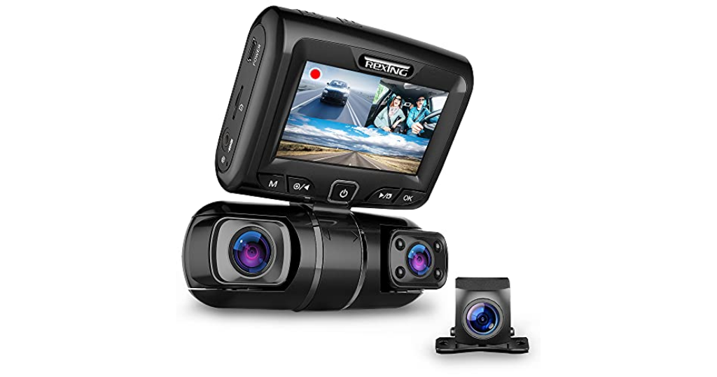 REXING S1 Dashcam 3-Channel Front, Rear, Cabin 1080P + 720p +720p - Rexing
