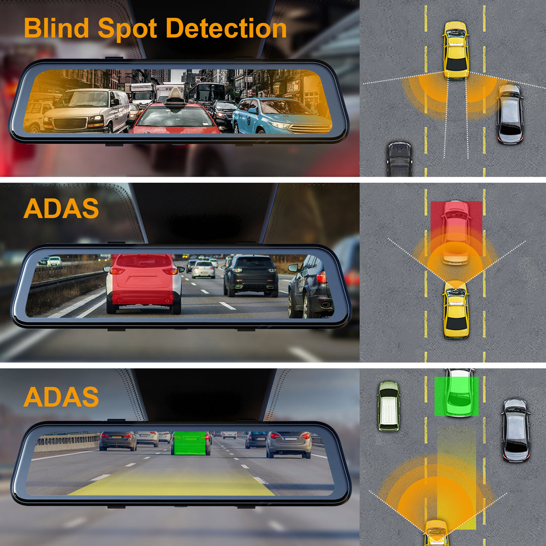 Smart BSD ADAS Dual Mirror Dash Cam with Night Vision - Rexing