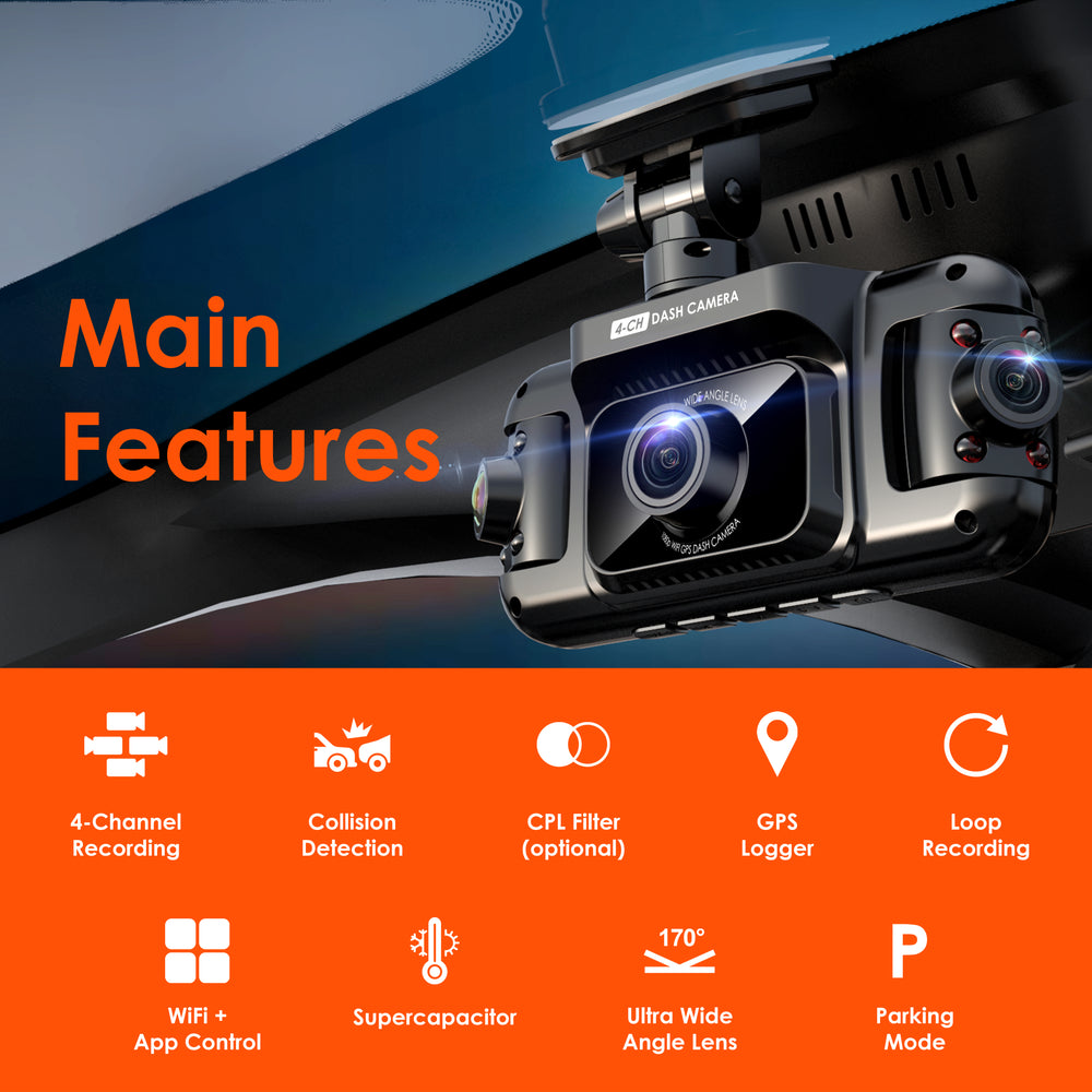 Rexing R4 4 Channel Dash Cam W/ All Around 1080p Resolution, Wi-Fi, an ...