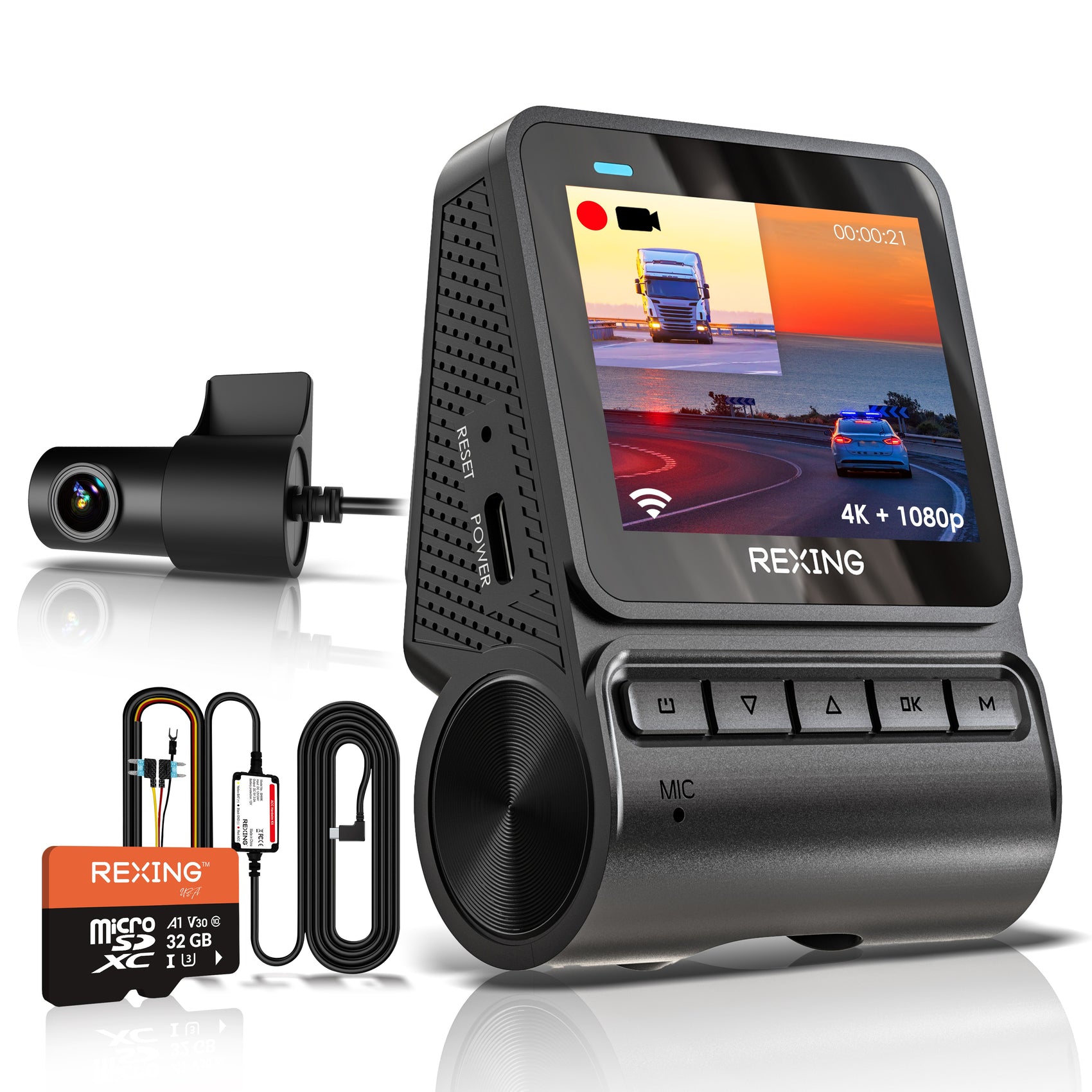 Rexing - V1P Flex X4 4K WiFi Dual Dash Cam - Black - Rexing