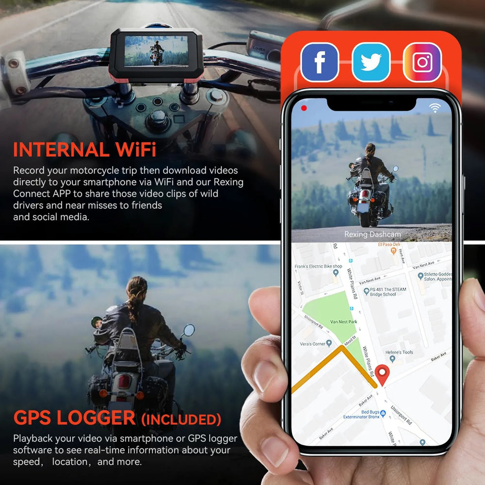 Rexing MTC1 Dual Camera Front and Rear 1080p Motorcycle Dash Cam with ...
